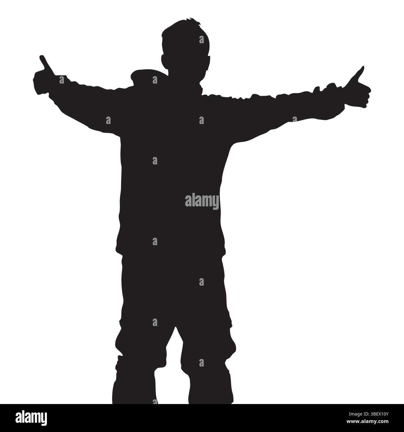 Silhouette of a person with arms outstretched, giving thumbs up ...