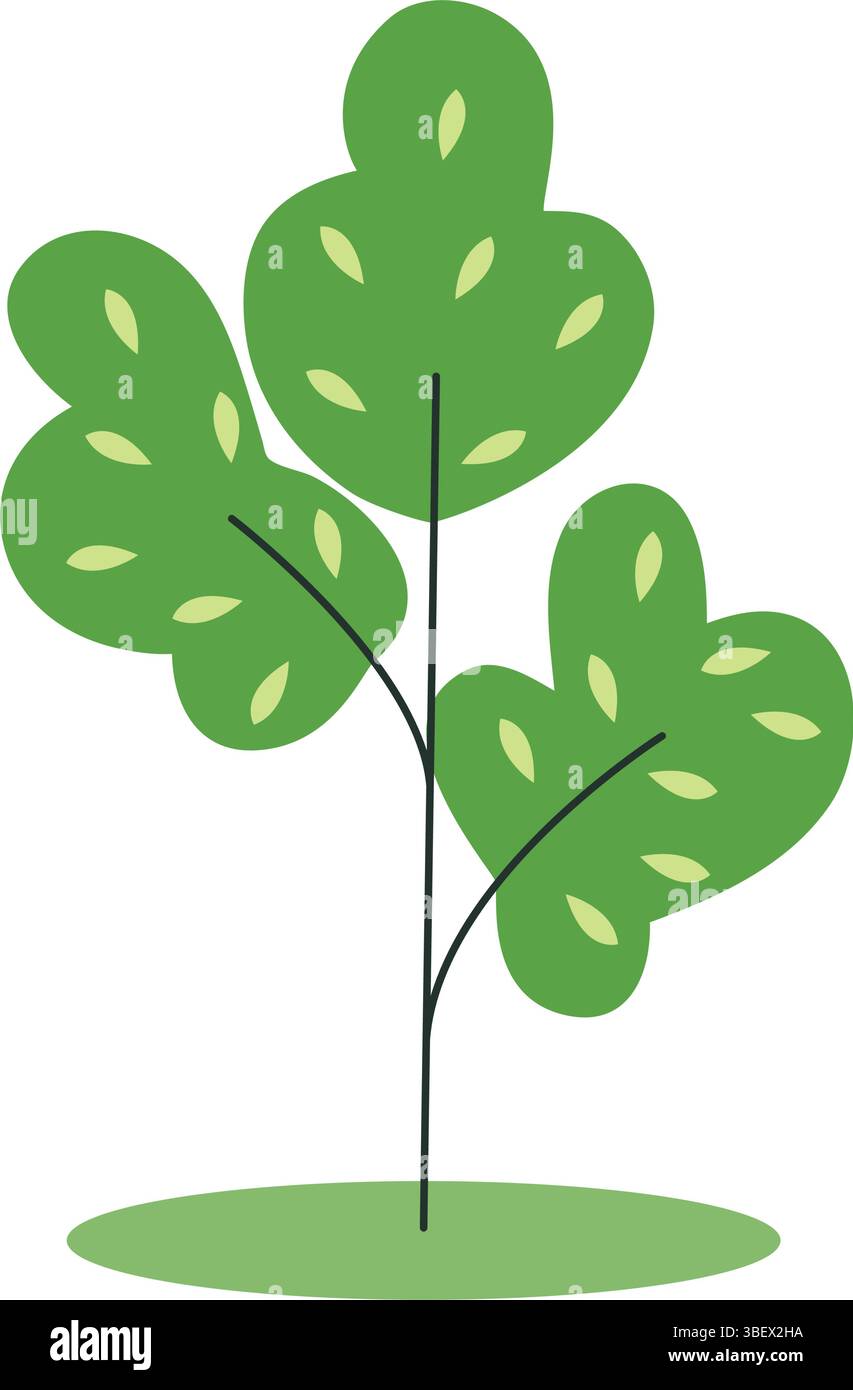 Single tree with green crown clip art illustration. Simple deciduous ...