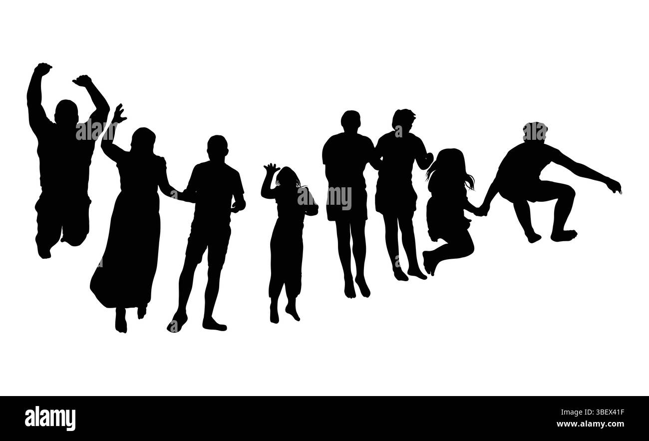 Silhouette of people jumping and celebrating, showcasing joy and ...
