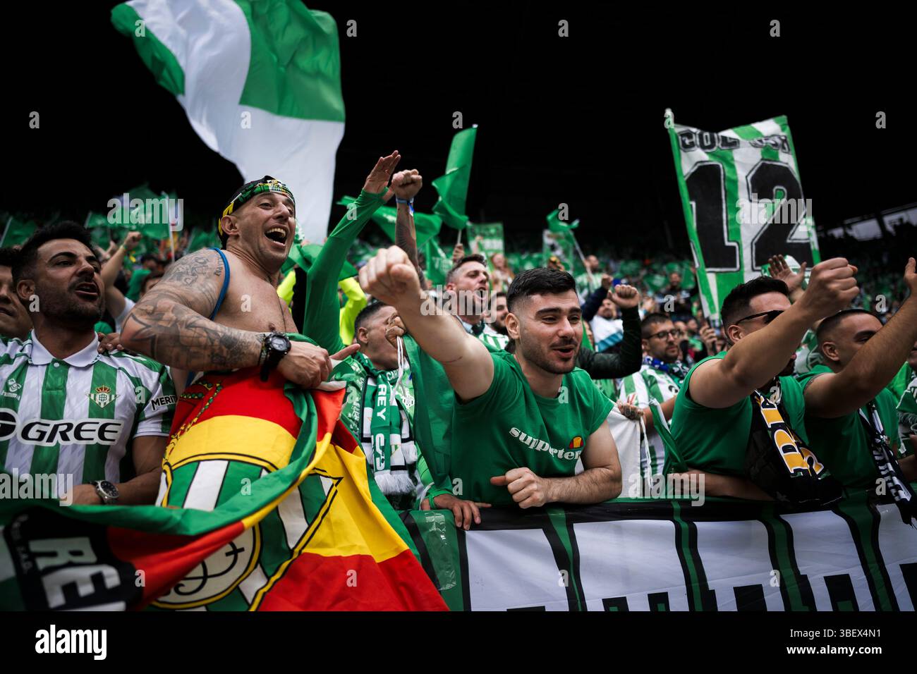 Fans of Real Betis Balompie show their support prior to the UEFA ...