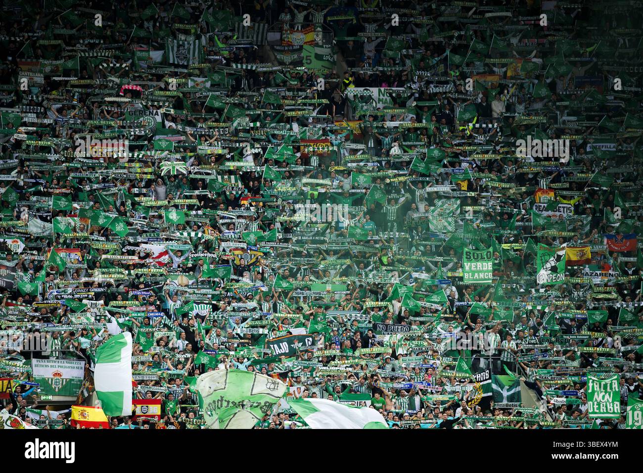 Fans of Real Betis Balom pie show their support prior to the UEFA ...