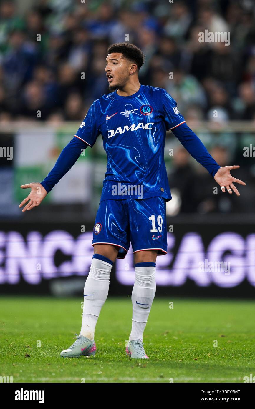 Jadon Sancho of Chelsea FC gestures during the UEFA Conference League ...
