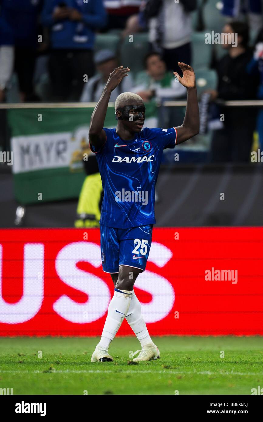Moises Caicedo of Chelsea FC celebrates during the UEFA Conference ...