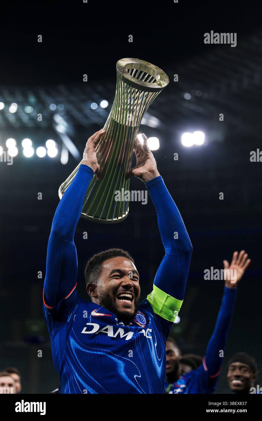 Reece James of Chelsea FC celerbates with the trophy during the award ...