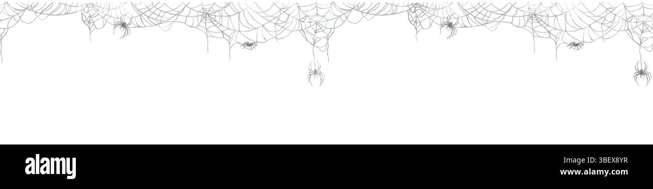 Spider web of different shapes, seamless horizontal border. Watercolor ...