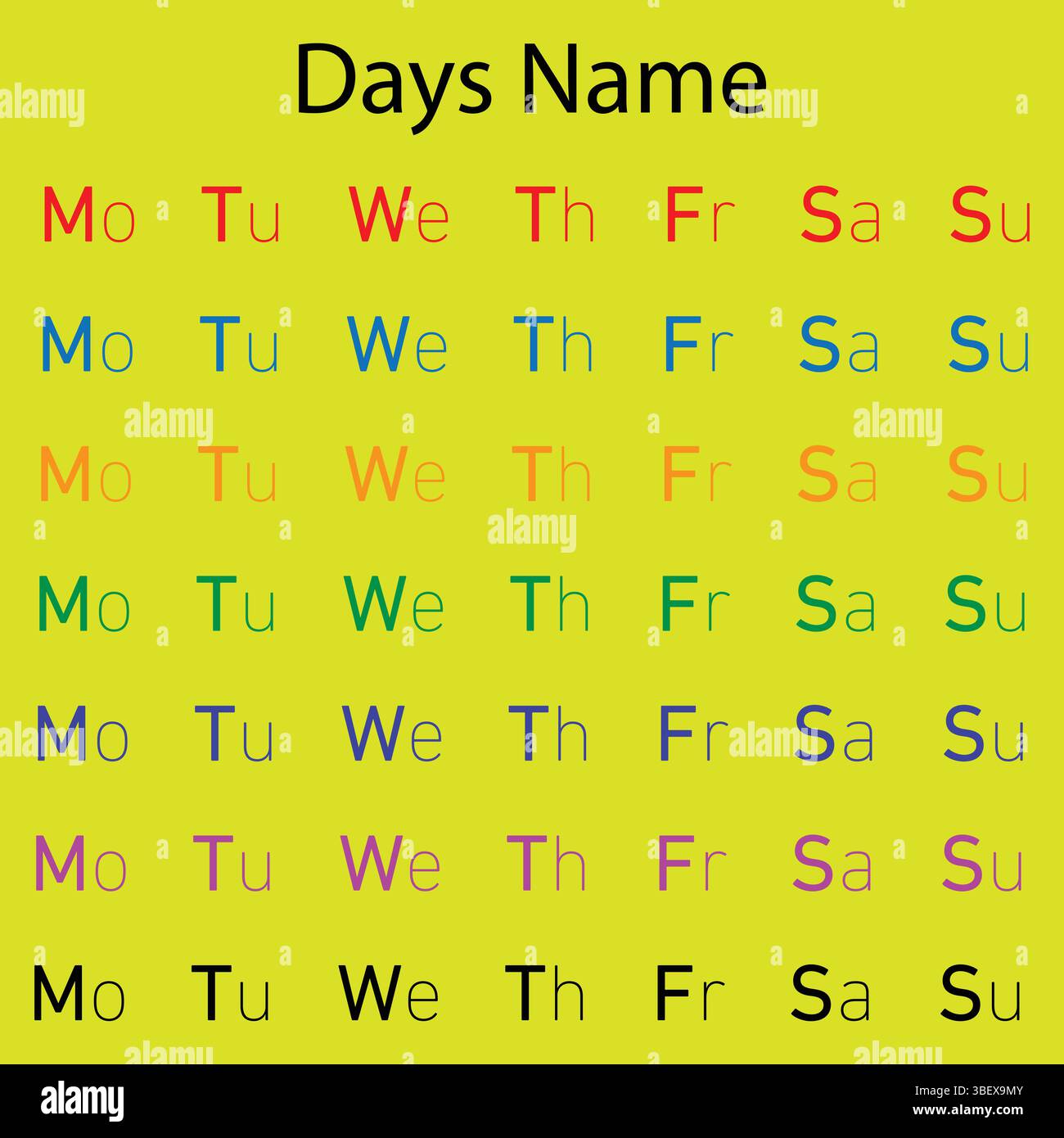 days names , days name in color , days name tag Stock Vector Image ...
