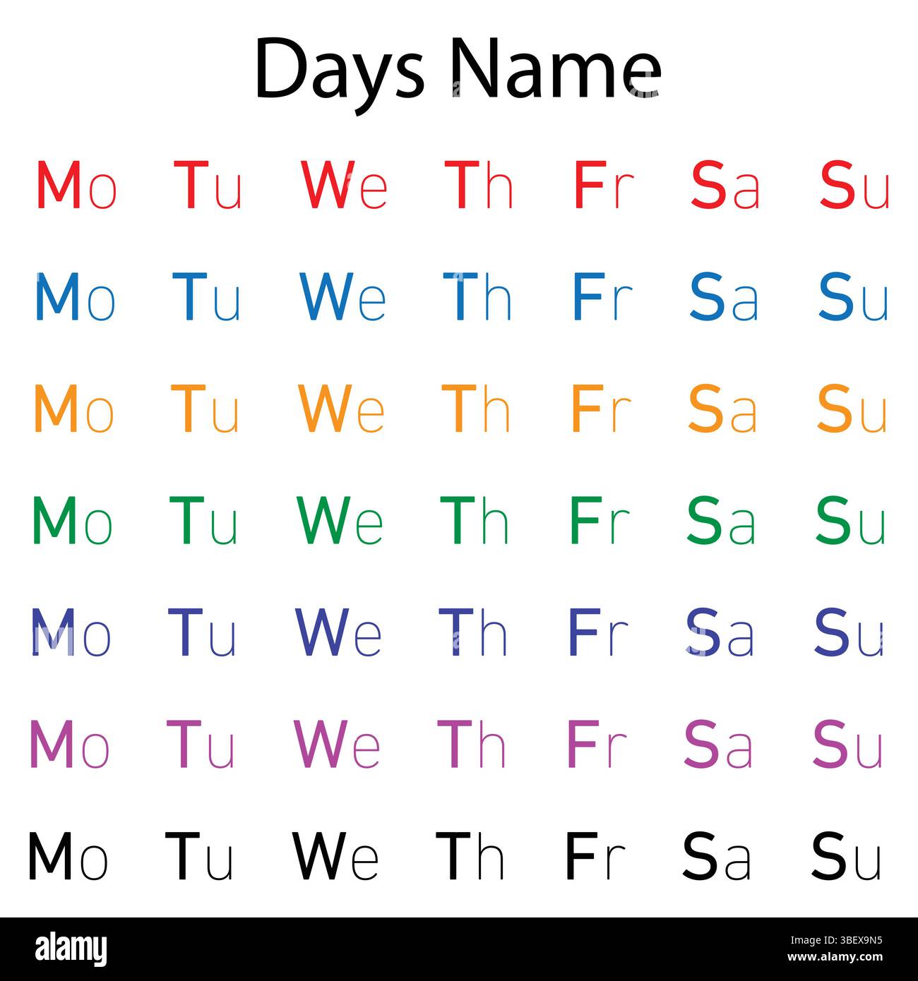 days names , days name in color , days name tag Stock Vector Image ...