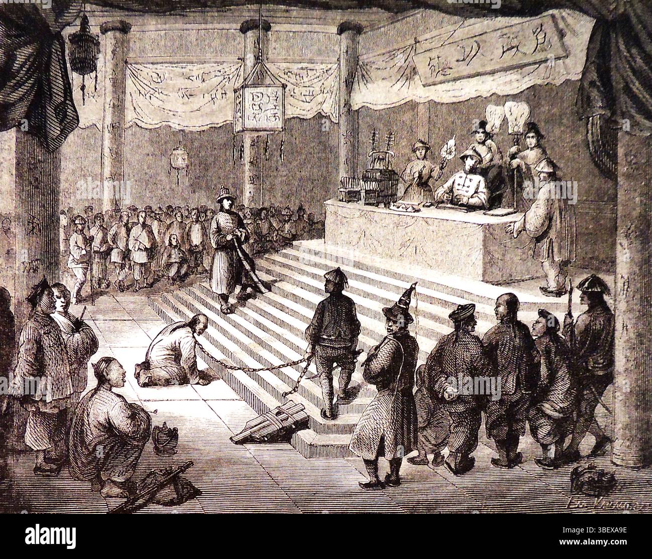 An 1871 engraving showing a Chinese court of Justice in action. ---1871 ...