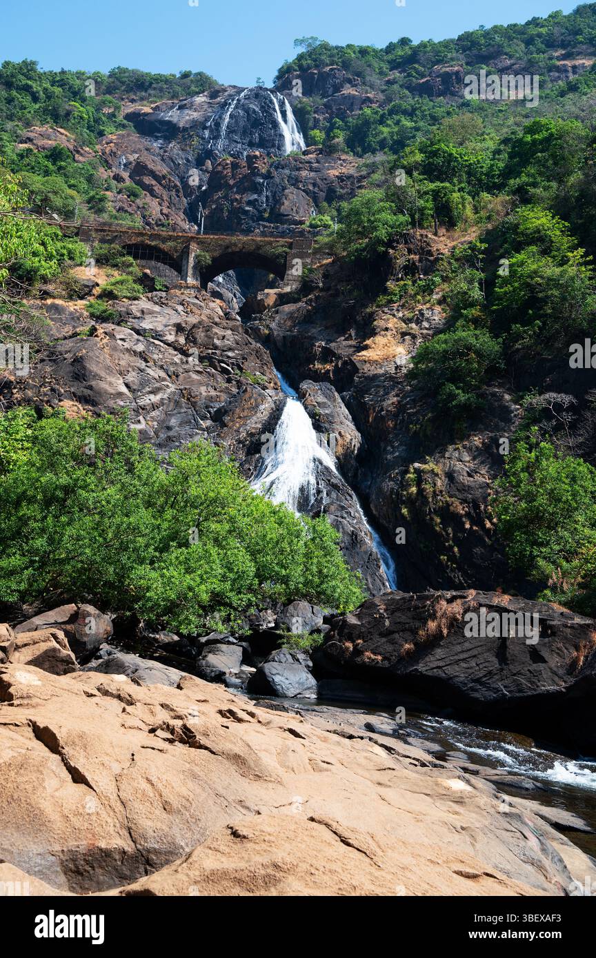 Dudhsagar Waterfall On The Mahadayi River In Goa, South India, Crescent ...