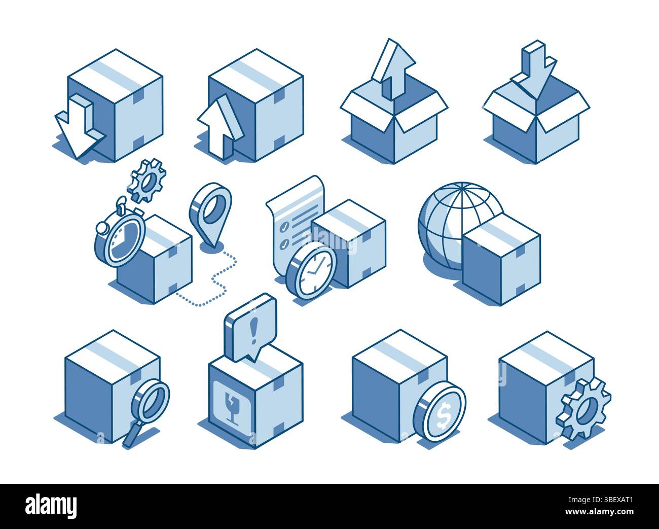 isometric vector set of boxes with icons of messages and applications ...