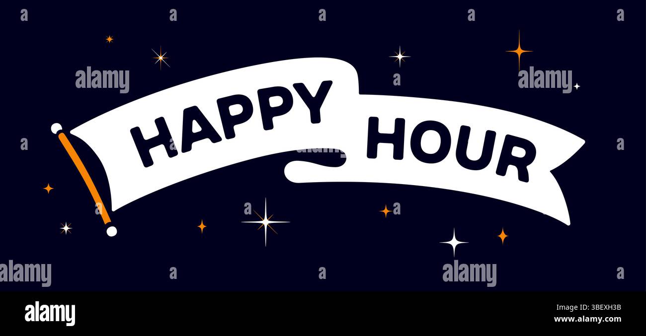 Happy Hour. Flag ribbon template. Vintage ribbon flag, text Happy Hour ...