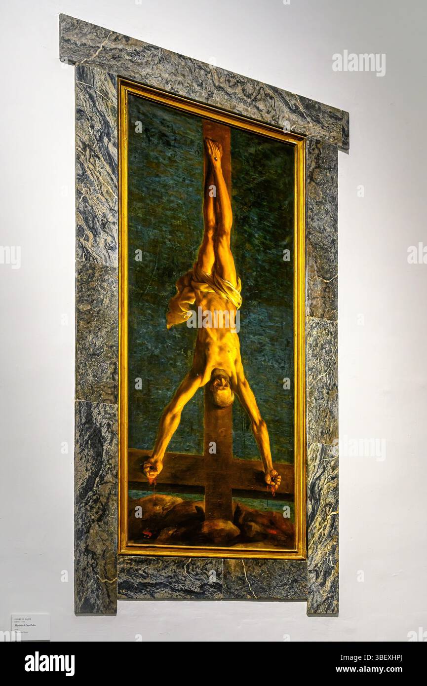 Medieval painting depicting the martyrdom of Saint Peter, displayed ...