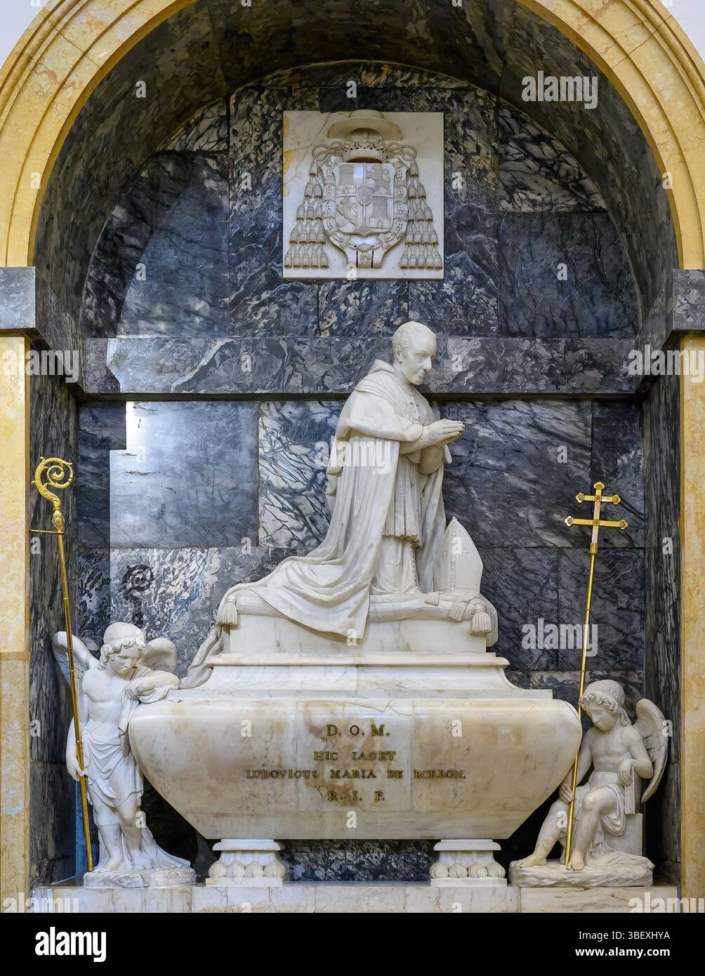 Ancient stone sculpture on a tomb inside the Catholic Cathedral ...
