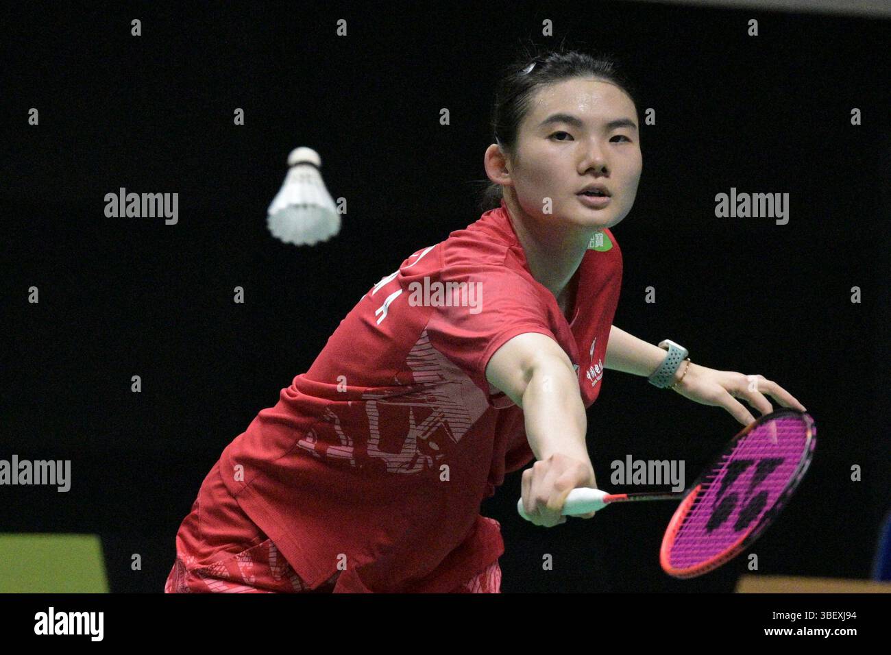 Singapore. 30th May, 2025. Han Yue of China hits a return during the ...