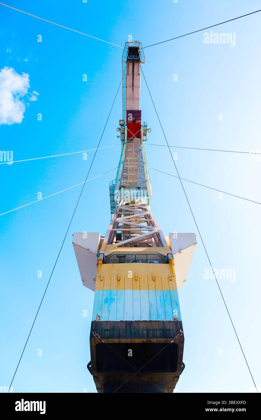 A tower with an arrow of a marine floating crane. Bottom view Stock ...