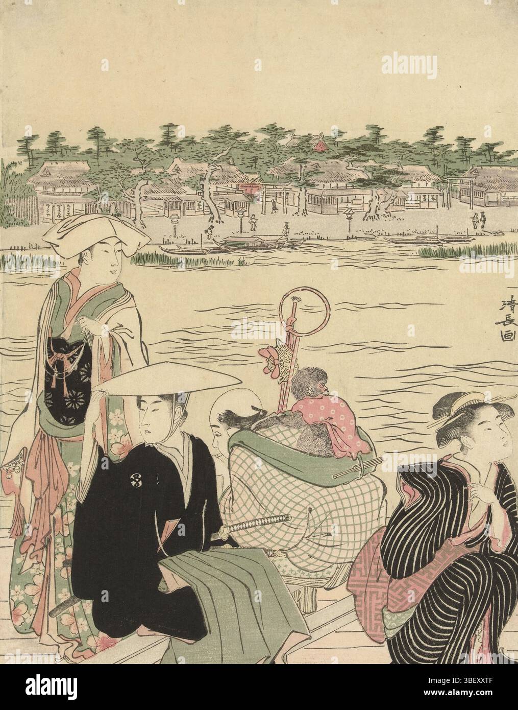 Japan, Takatsuya Isuke, Japan, Kiyonaga, Torii, Ferry on the river ...