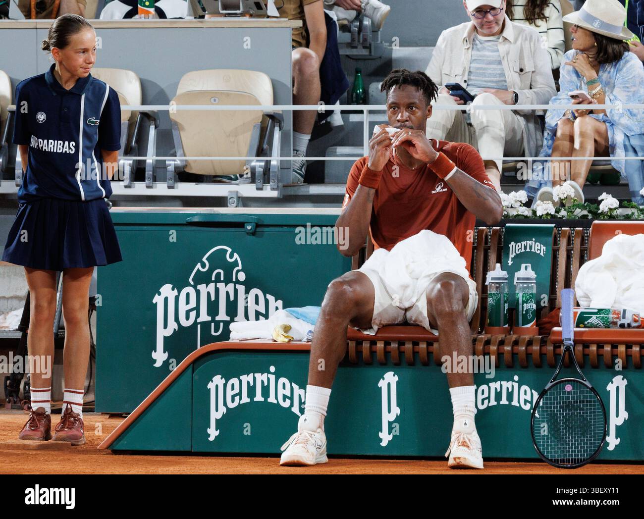Paris, France. 29th May, 2025. Belgian ball girl Artemis Anastasiadis ...