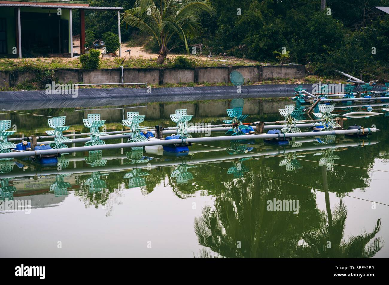 Aerator blades in a pond on a fish farm. Fish farming Stock Photo - Alamy