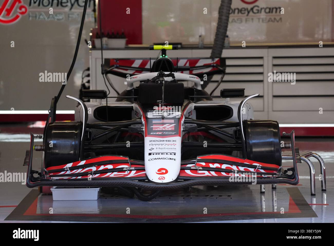 Haas' Oliver Bearman's car in the garage ahead of free practice at the ...