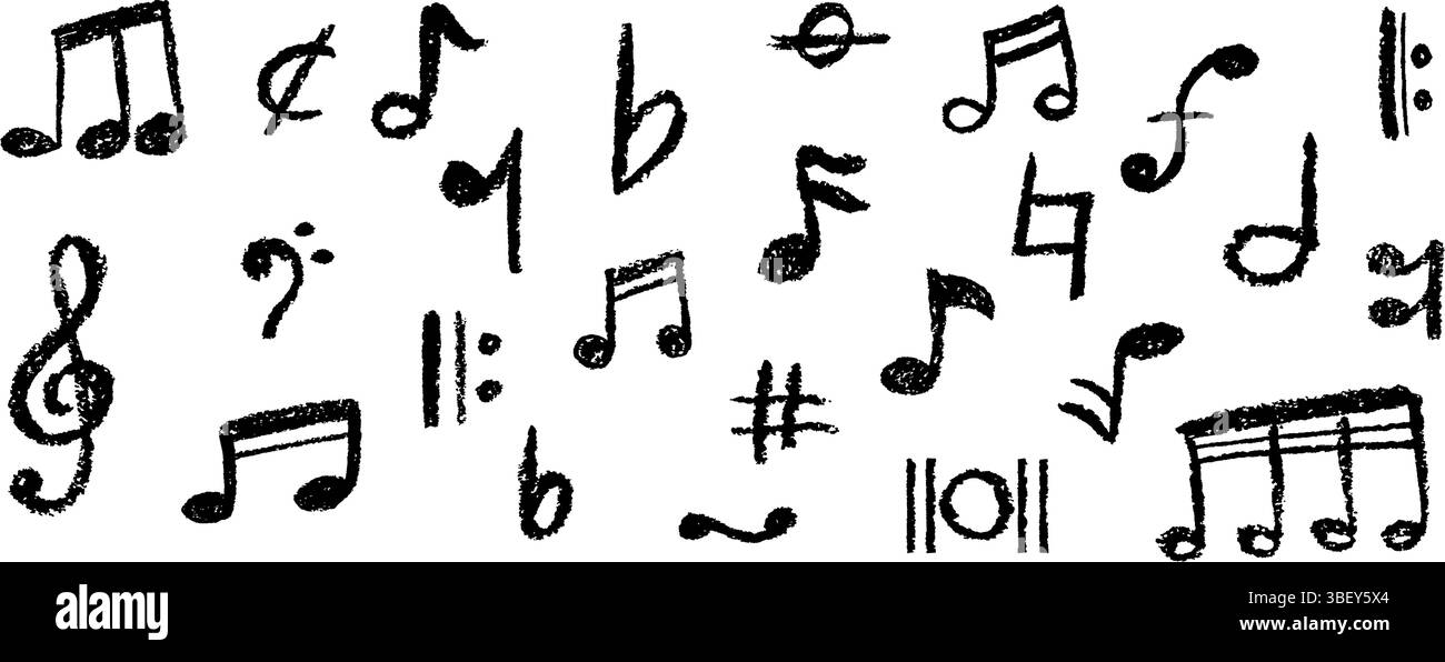 Charcoal scribble vector of handwritten pop music notes and symbols ...