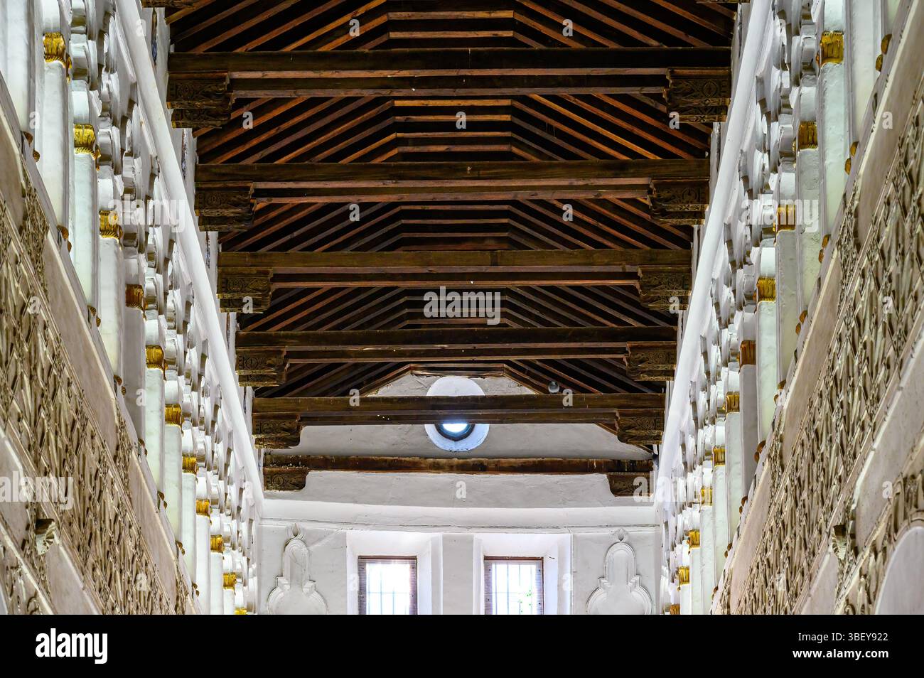 Wooden medieval ceiling, an architectural feature of the Sinagoga de ...