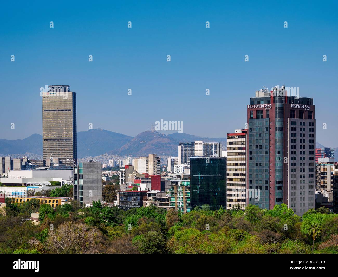 Skyline seen from Chapultepec Castle, elevated view, Mexico City ...