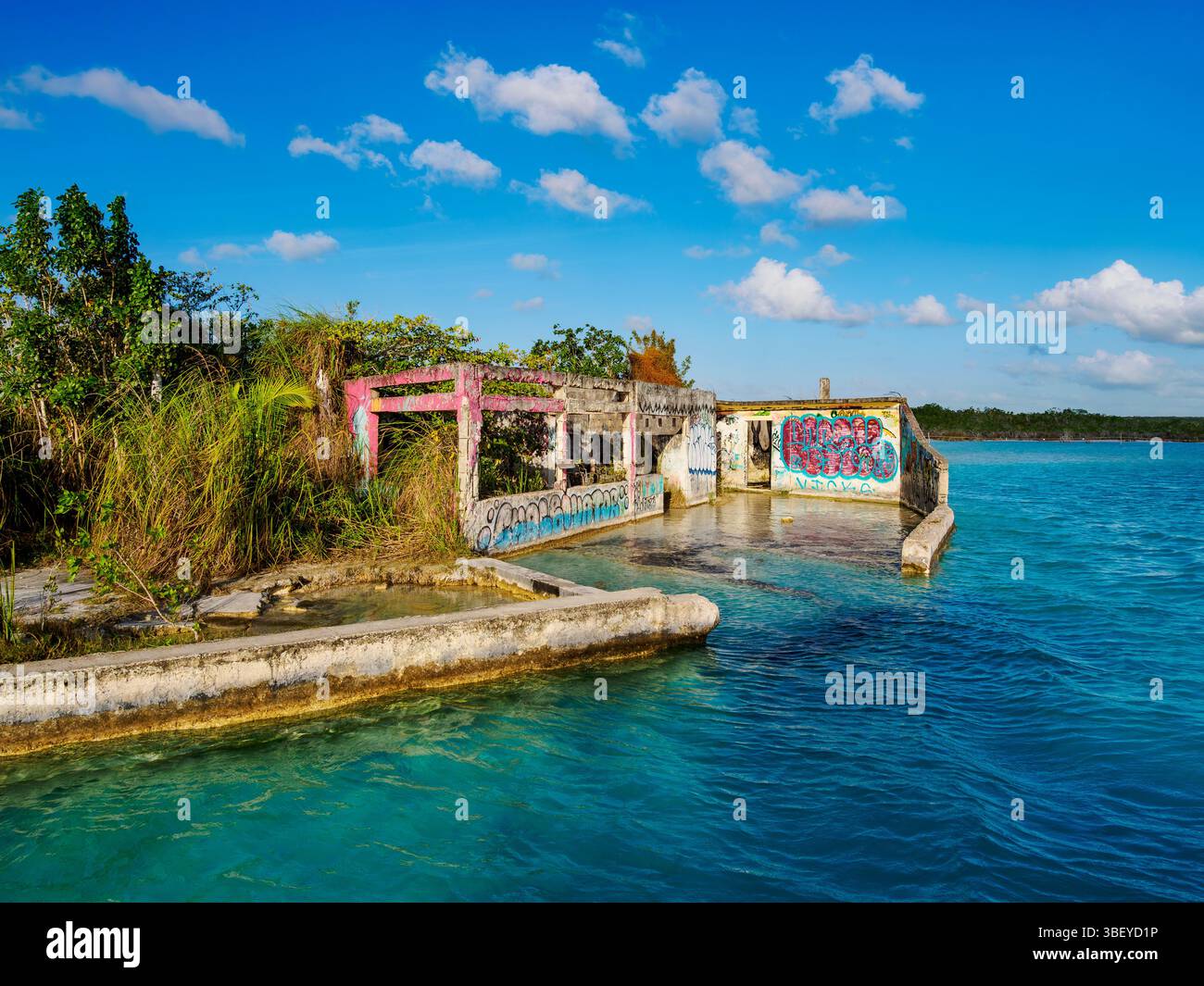Shipwreck Restaurant Ruins at the entrance to the Pirate Canal, Bacalar ...