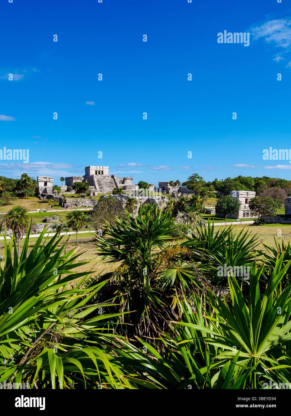 View towards El Castillo, Tulum Archeological Site, Quintana Roo State ...