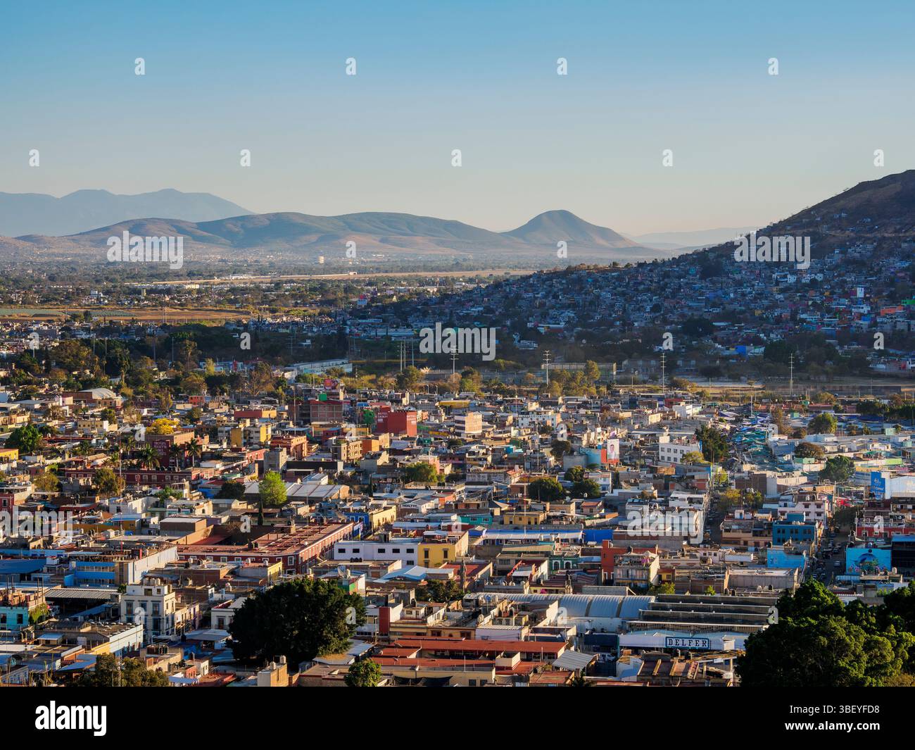 Cityscape seen from Cerro del Fortin at sunset, Oaxaca de Juarez ...