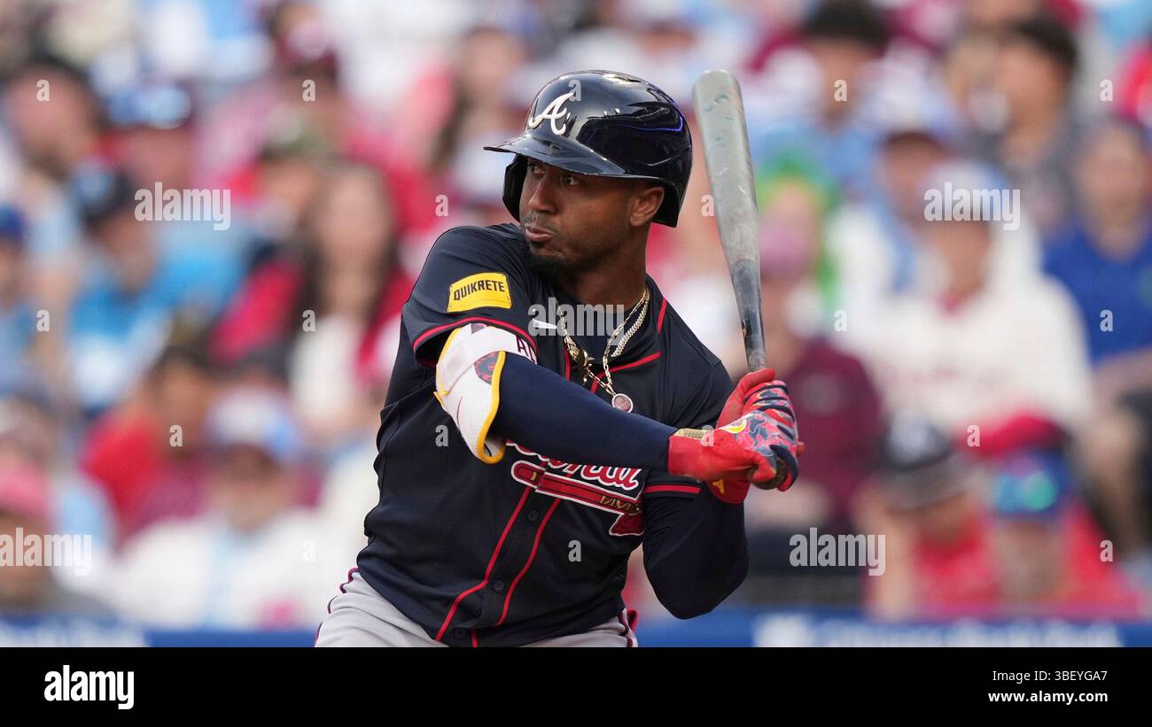 Atlanta Braves' Ozzie Albies plays during the second baseball game of a ...