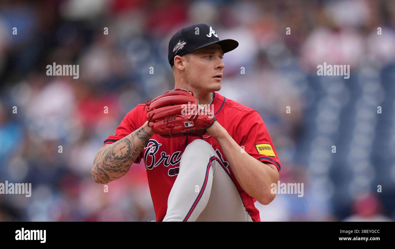 Atlanta Braves' AJ Smith-Shawver plays during the first baseball game ...