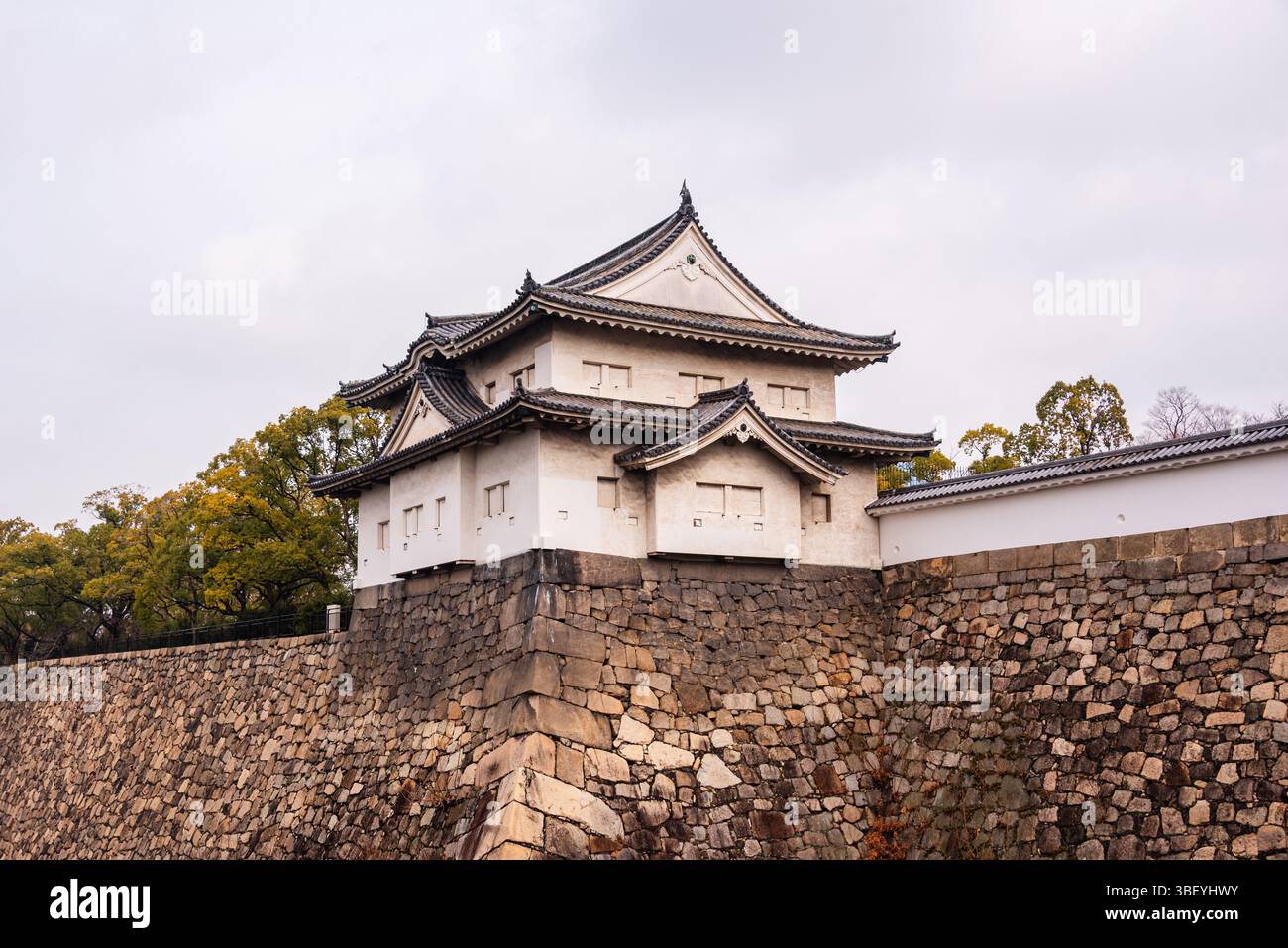 Osaka Castle in Japan. Overlooking the stone moat at Rokuban-yagura ...
