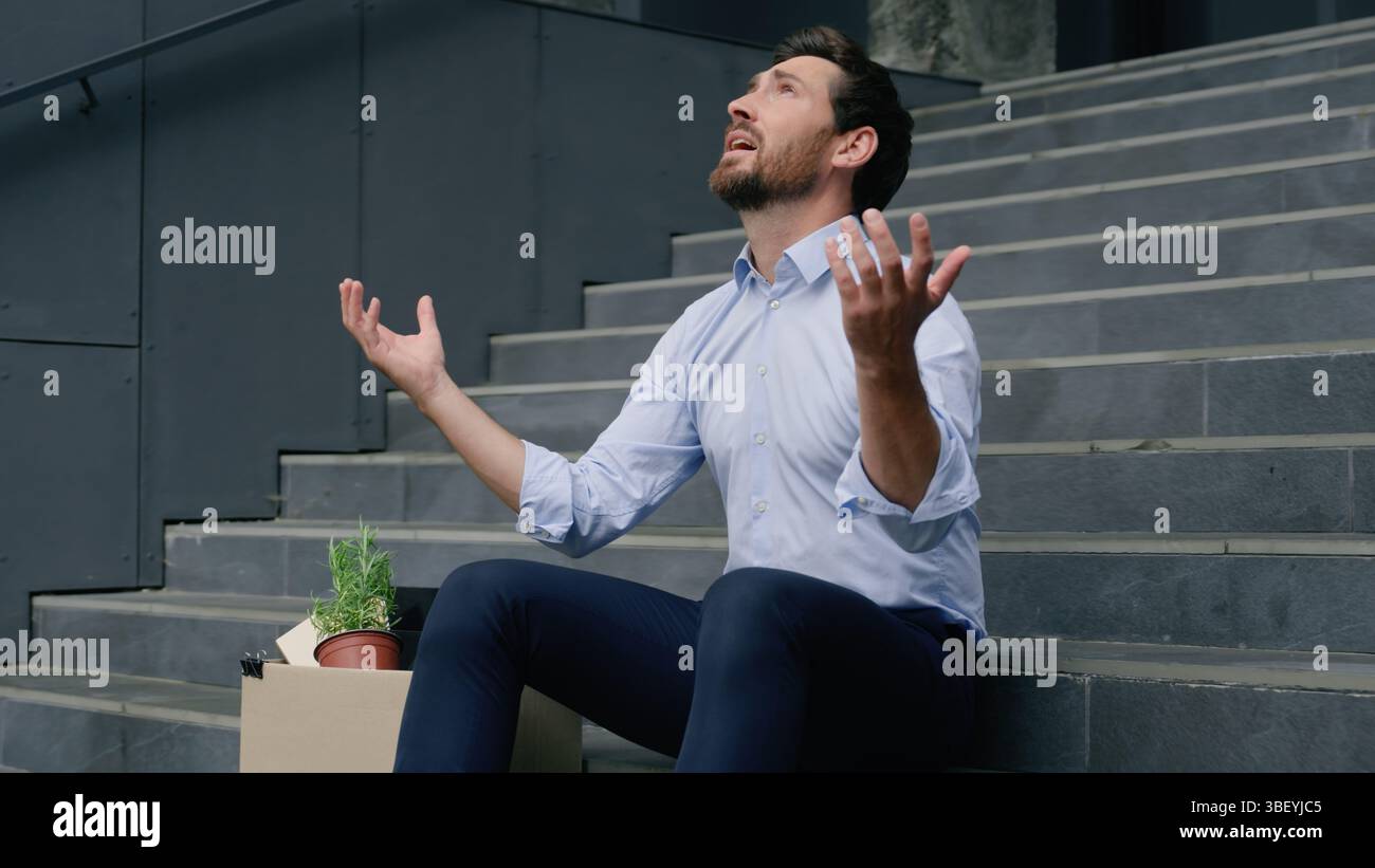 Middle-aged mature stressed businessman man male lost job despair ...