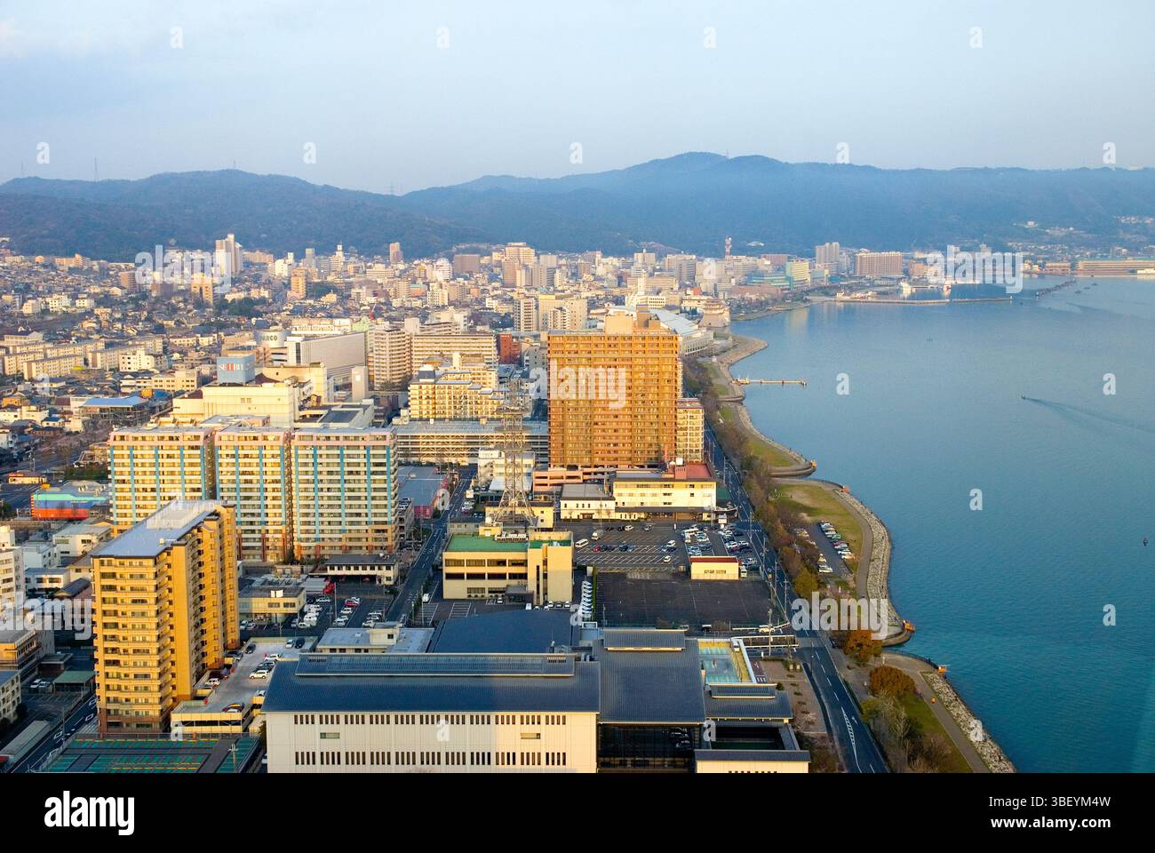 Aerial view of the edge of the lake of Biwa, near Kyoto, Japan Stock ...