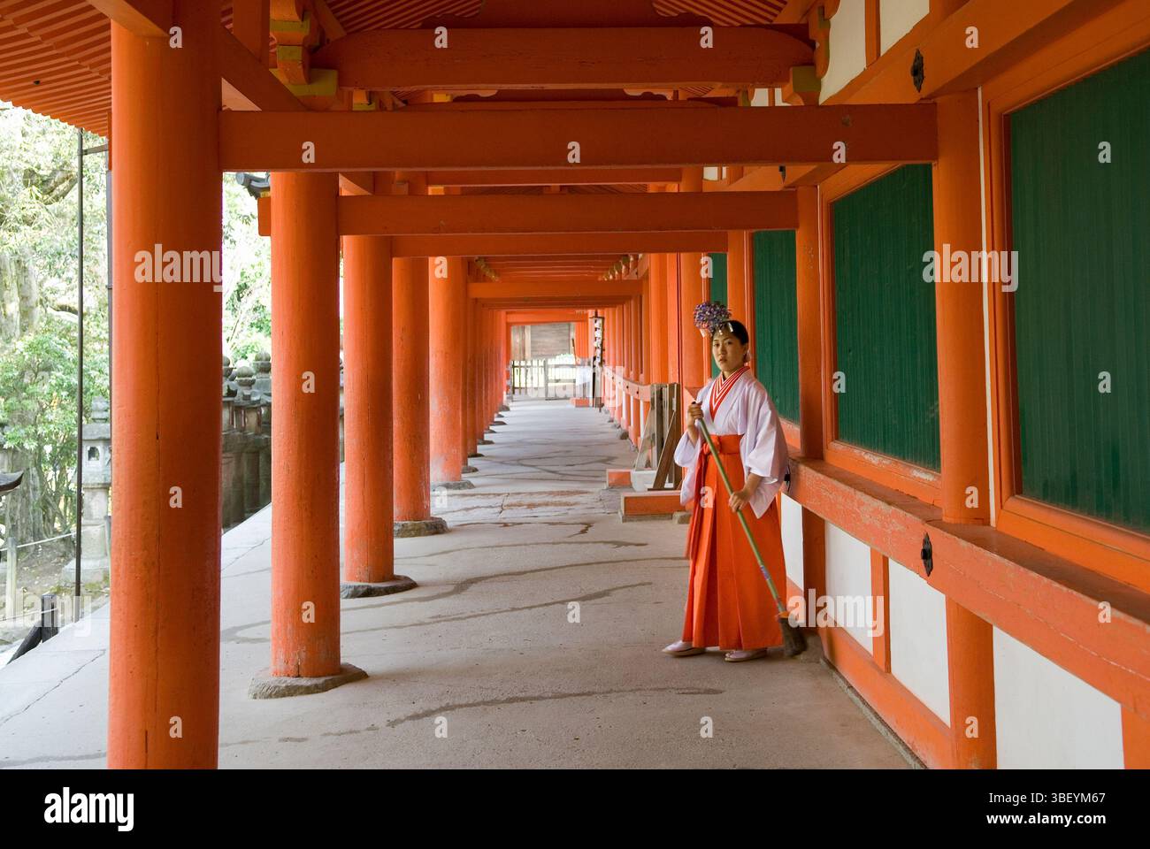 Miko or shrine maiden (Young women serving in a Shinto shrine) at ...