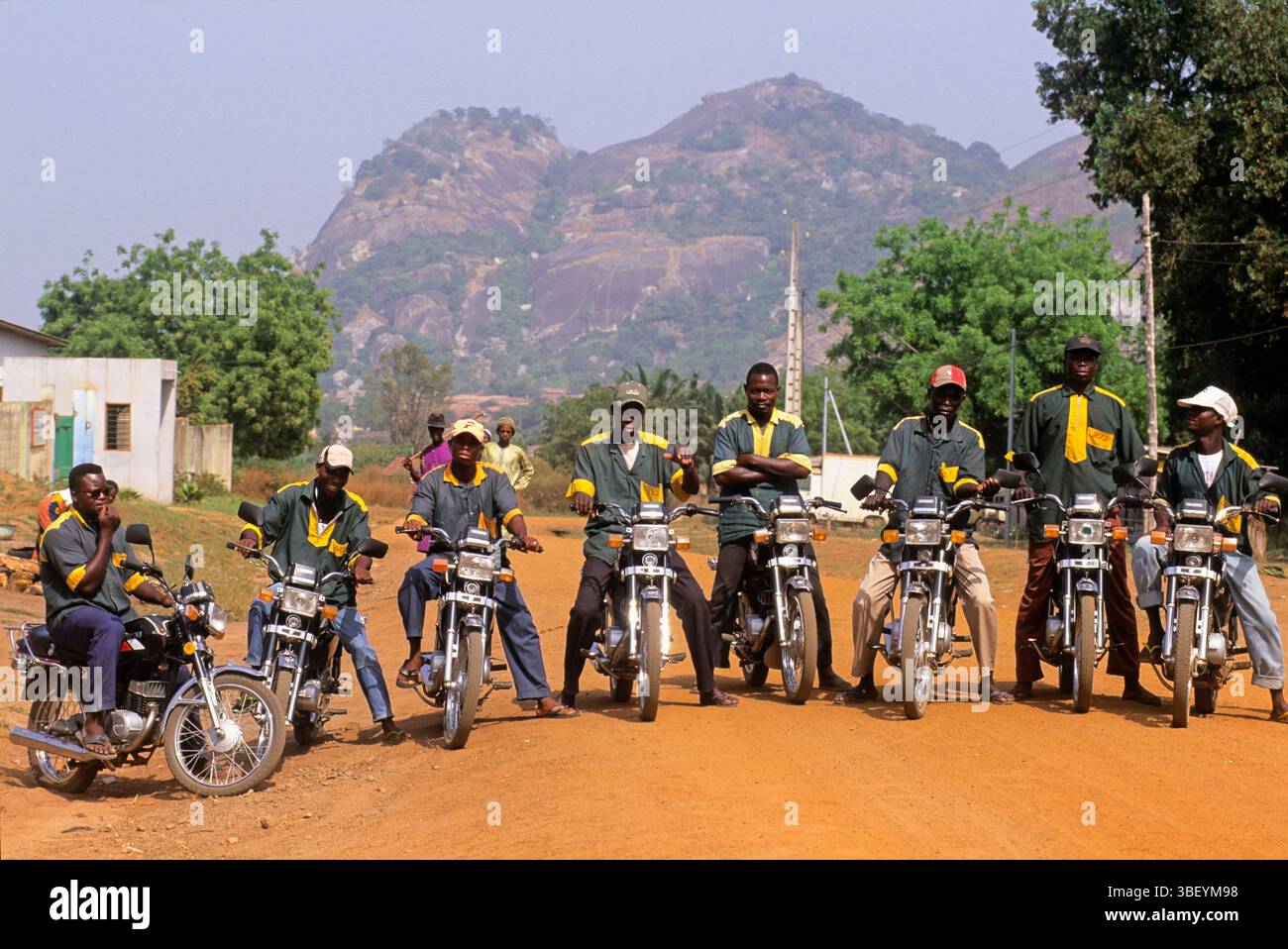 Zémidjan or Zem ( Motorcycle taxi) at Save, city lying on the Cotonou ...