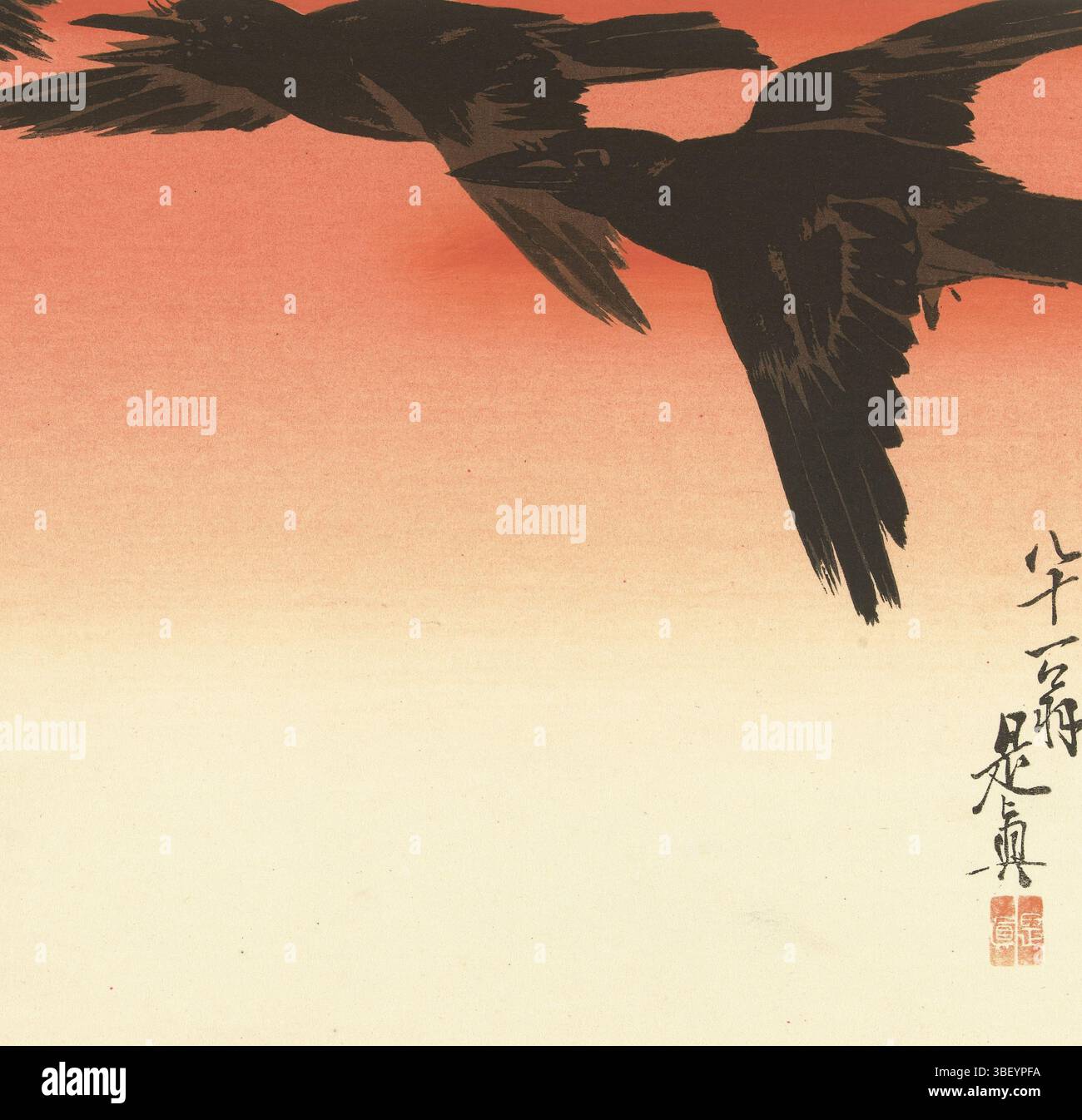 Japan, Zeshin, Shibata, Red Sky Crows, Japan, print, Japan (collection ...