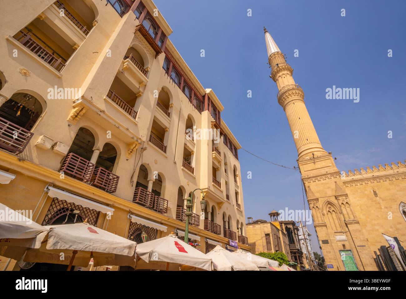 View of cafes and Al Emam El Hussein Mosque, Cairo, Egypt, North Africa ...