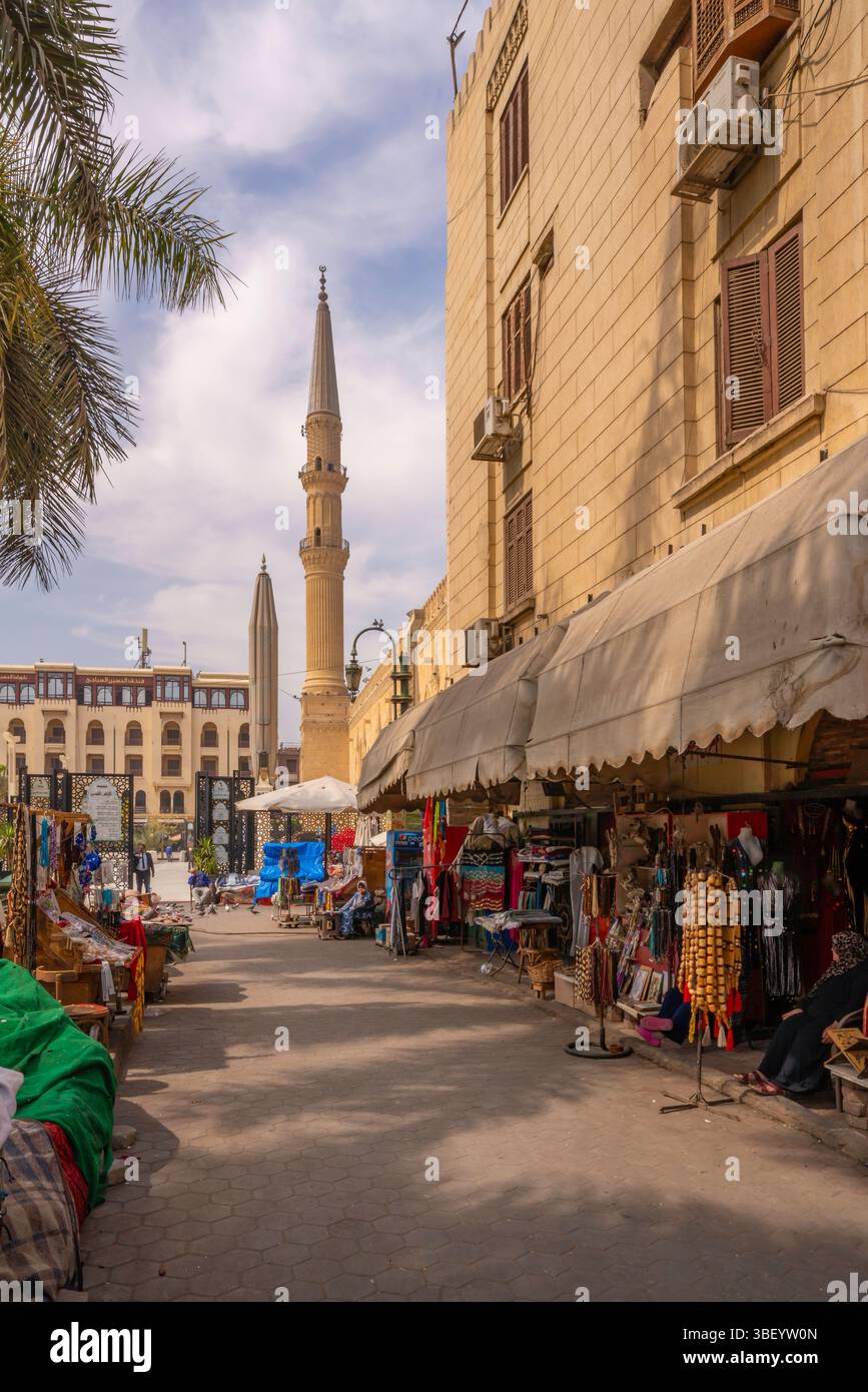 View of shops and Al Emam El Hussein Mosque, Cairo, Egypt, North Africa ...