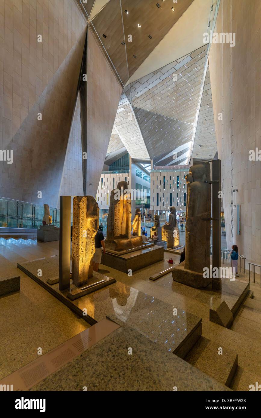 View of artifacts in the interior of the Grand Egyptian Museum (GEM ...