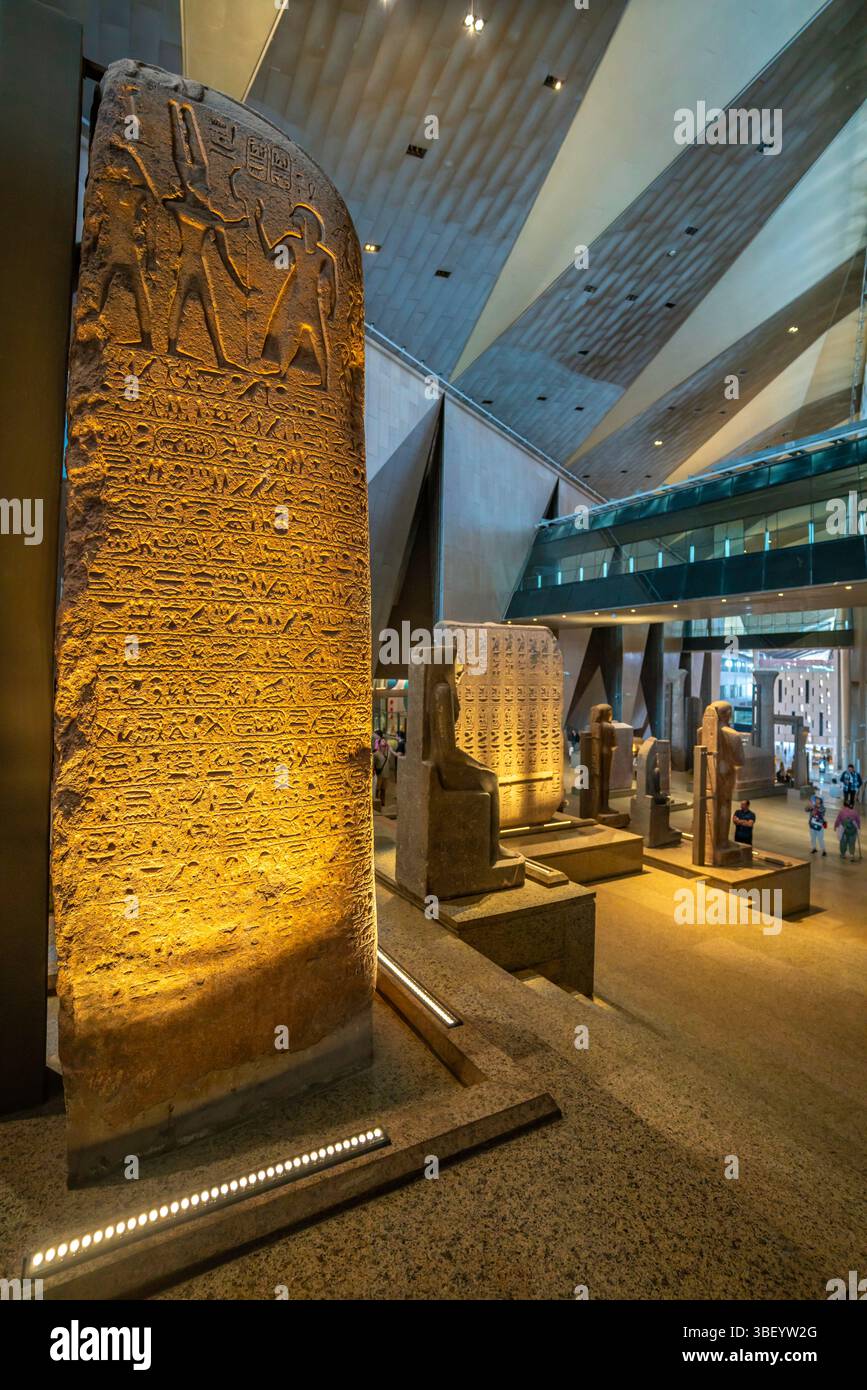 View of artifacts in the interior of the Grand Egyptian Museum (GEM ...
