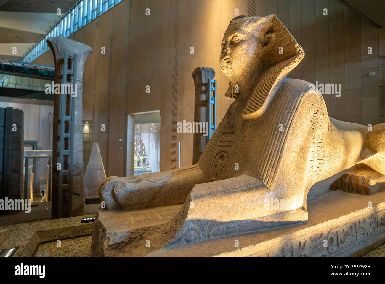 View of artifacts in the interior of the Grand Egyptian Museum (GEM ...