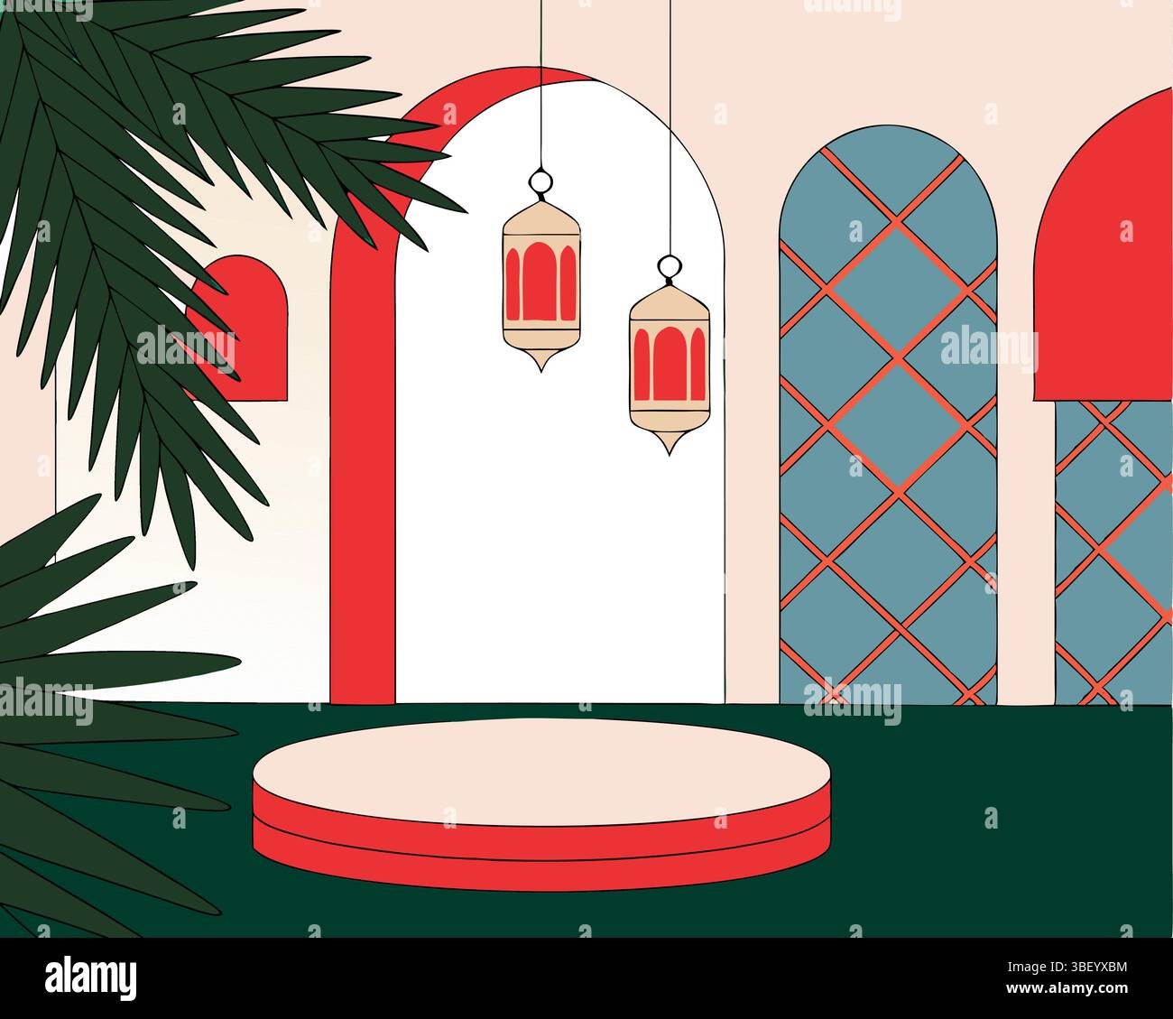 Islamic themed empty podium stage with elegant palm leaves Stock Vector ...