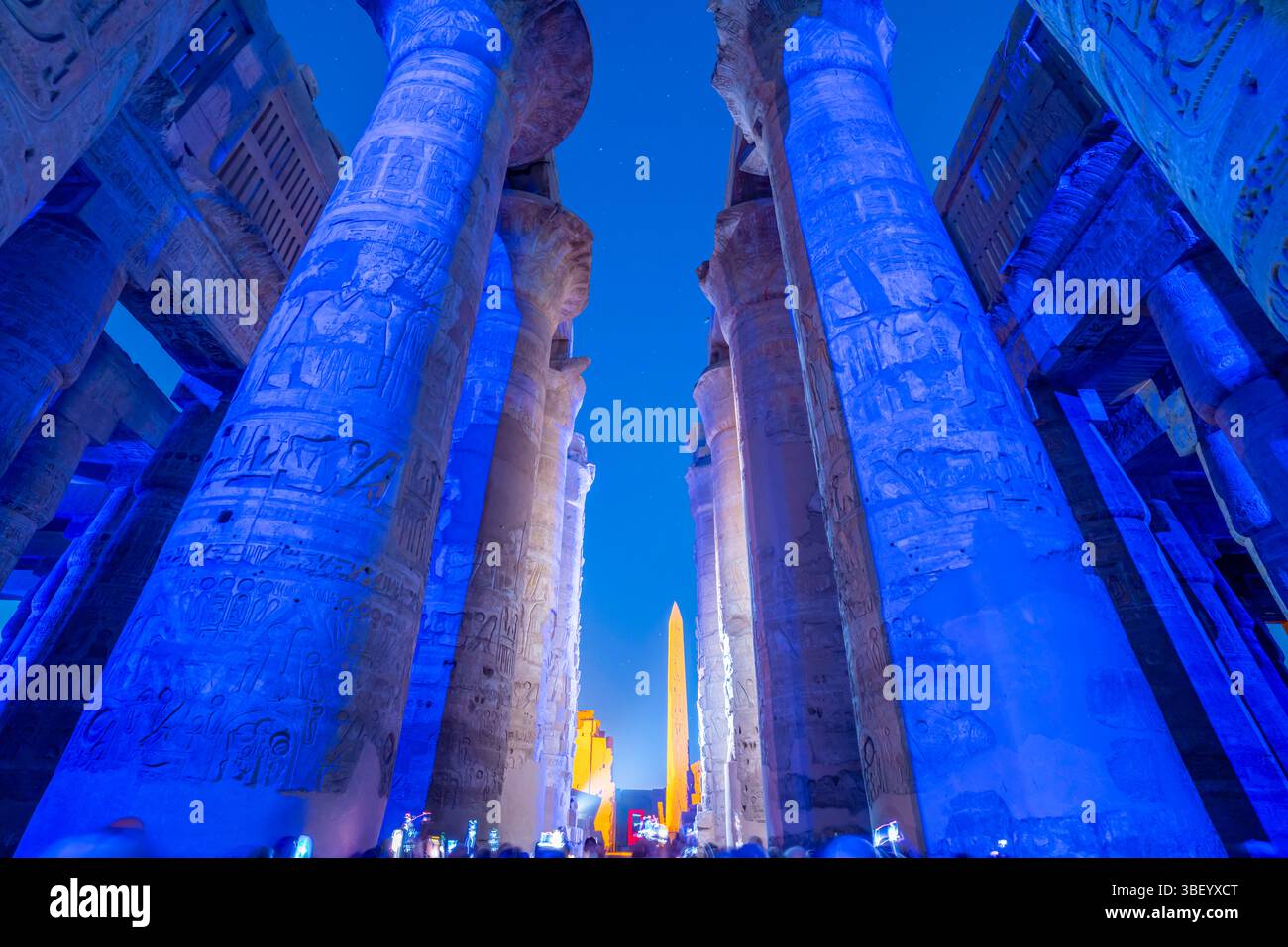 View of Karnak Temple sound and light show at dusk, Luxor, Egypt ...
