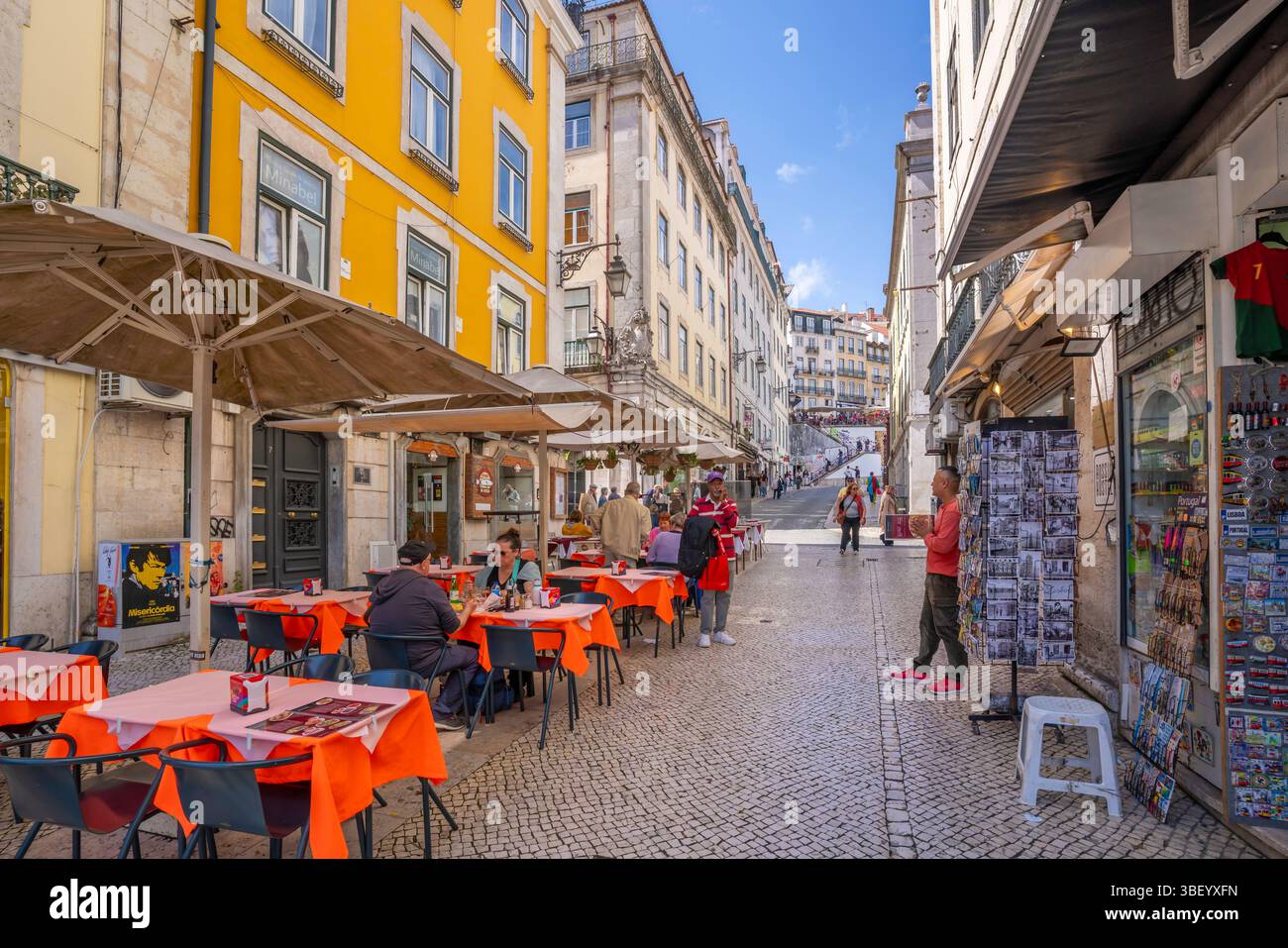 View of shops and cafes in Lisbon city centre, Lisbon, Portugal, Europe ...