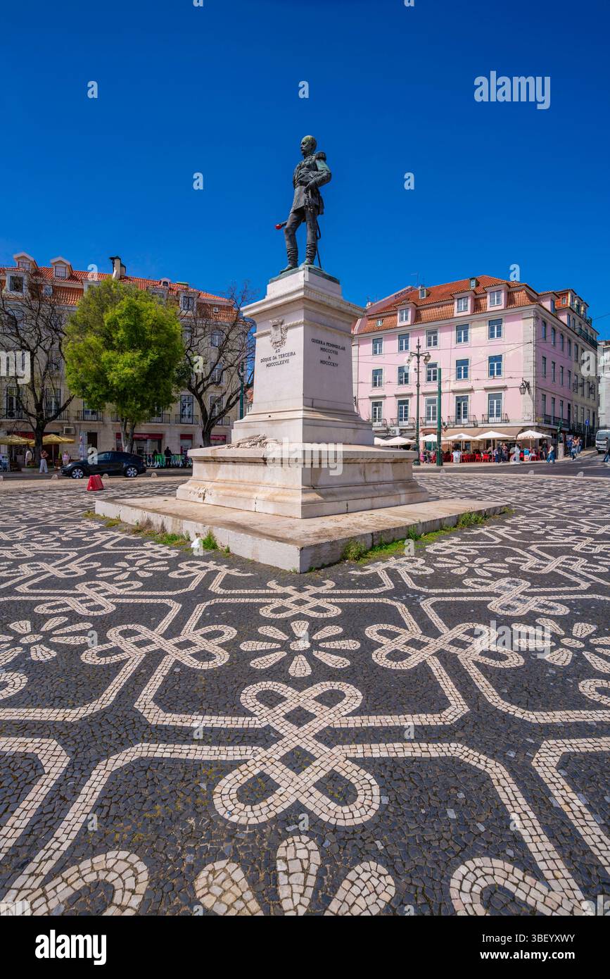 View of Duke of Terceira statue in PC Duque da Terceira on a sunny day ...