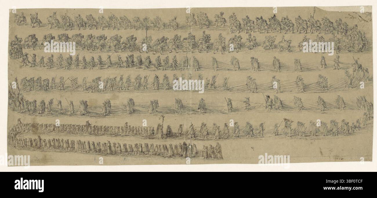 Neyts, Gilles, Long parade of riders and figures on foot, drawing ...