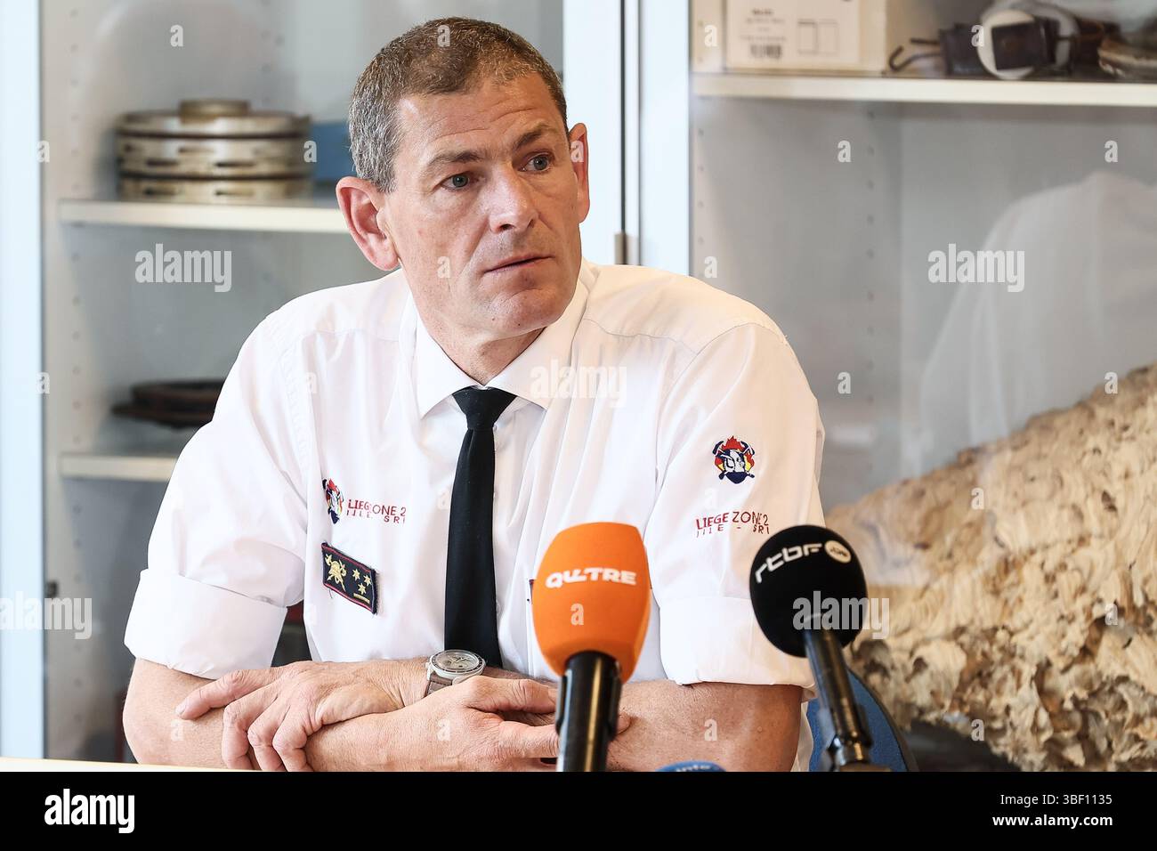 Colonel Luc Scevenels pictured during a press conference after a fire ...