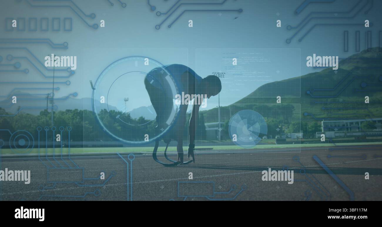 Image of data processing over disabled african american male runner ...