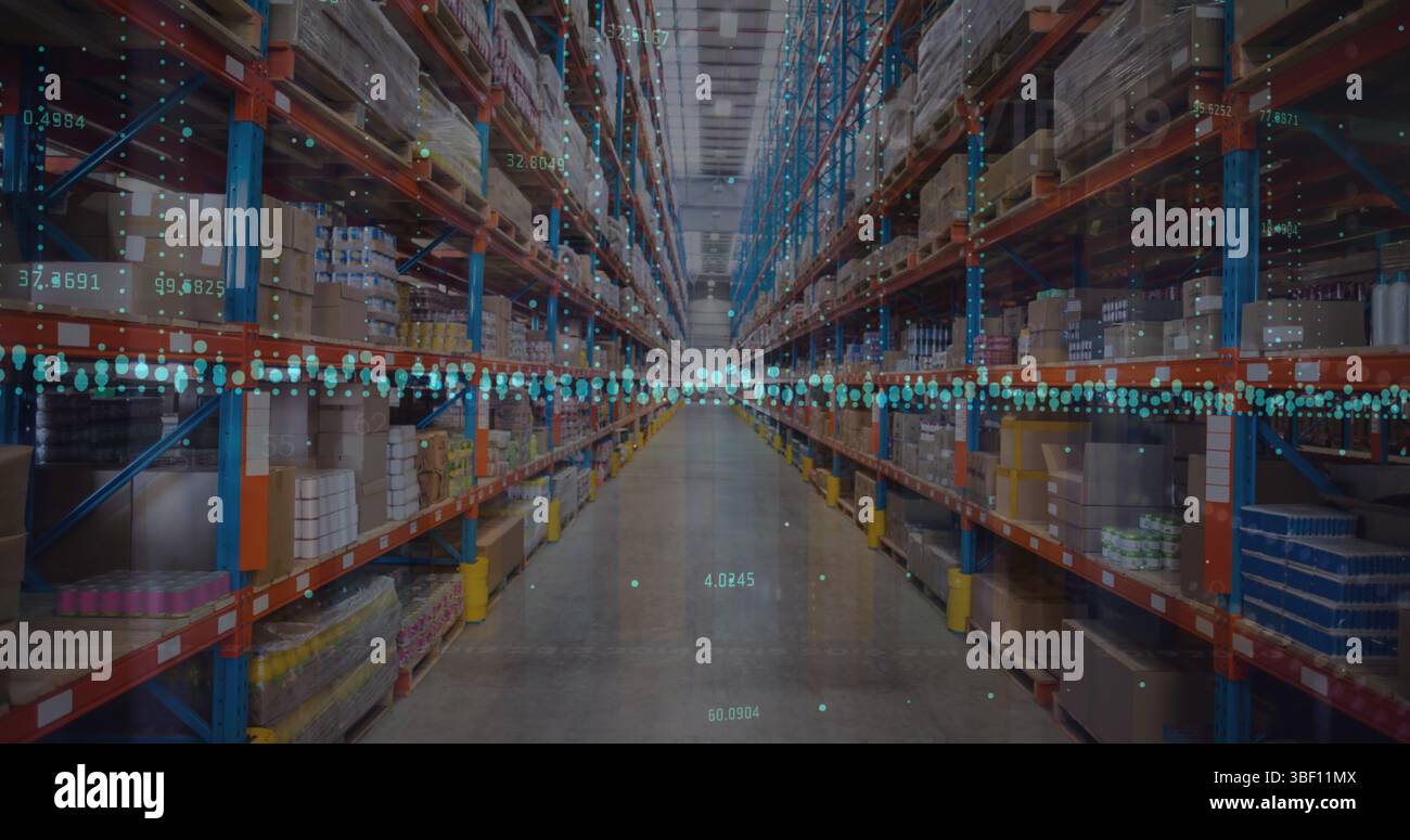 Image of financial graphs over warehouse Stock Photo - Alamy